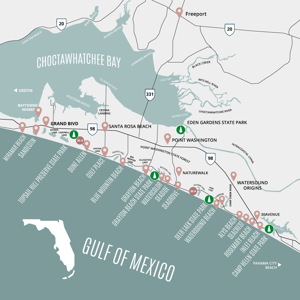 30A Map – Scenic Highway 30A Florida Map of Beach Towns, Parks, and ...