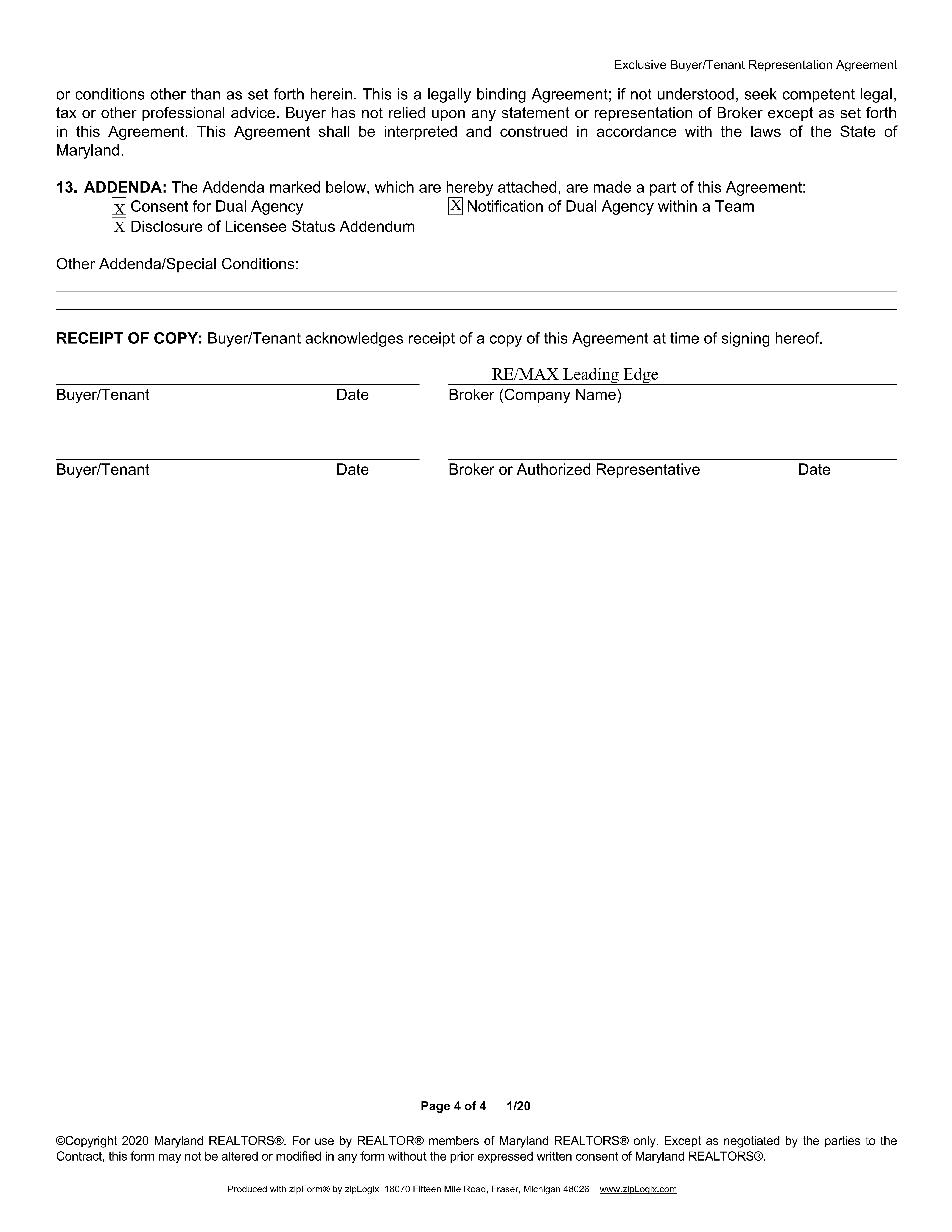 Tenant Representation Contract