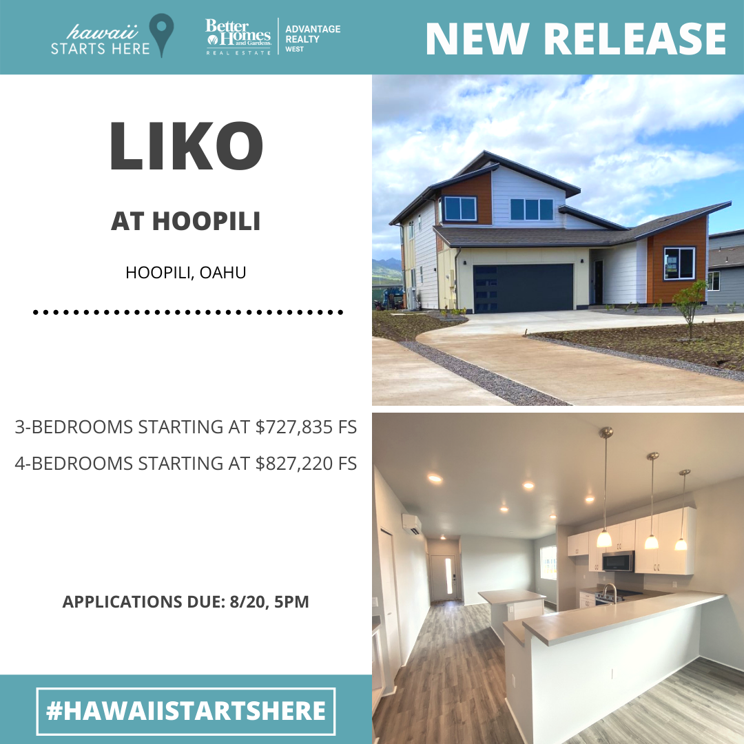 Liko at Hoopili Release, Applications Due 8/20/2020