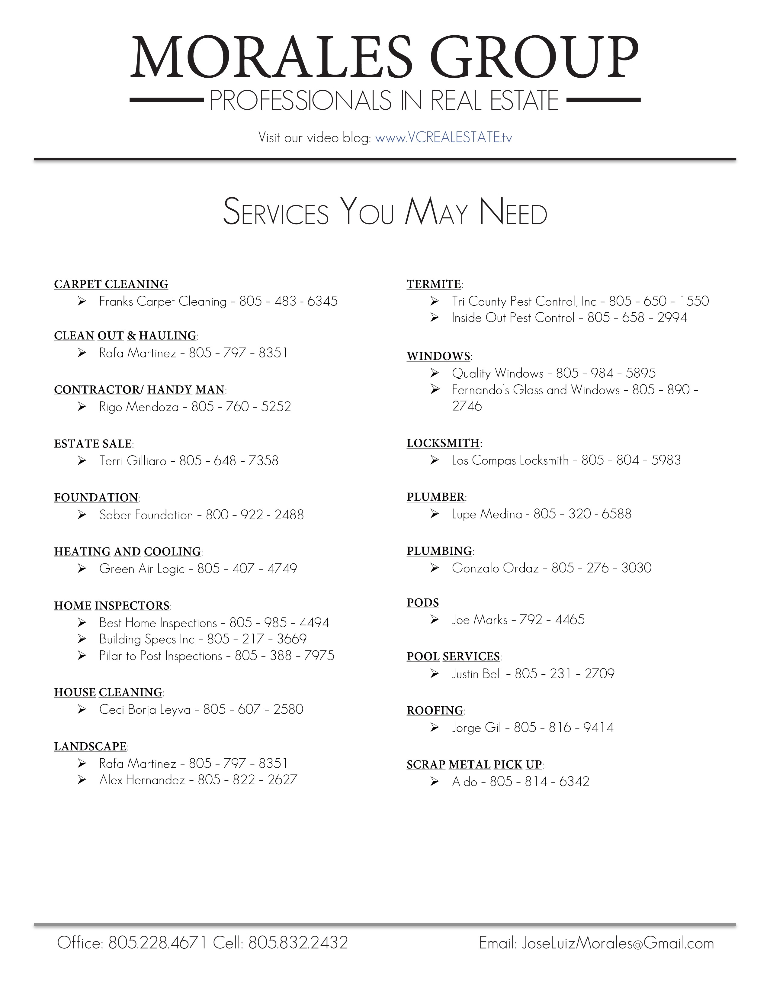List of Services