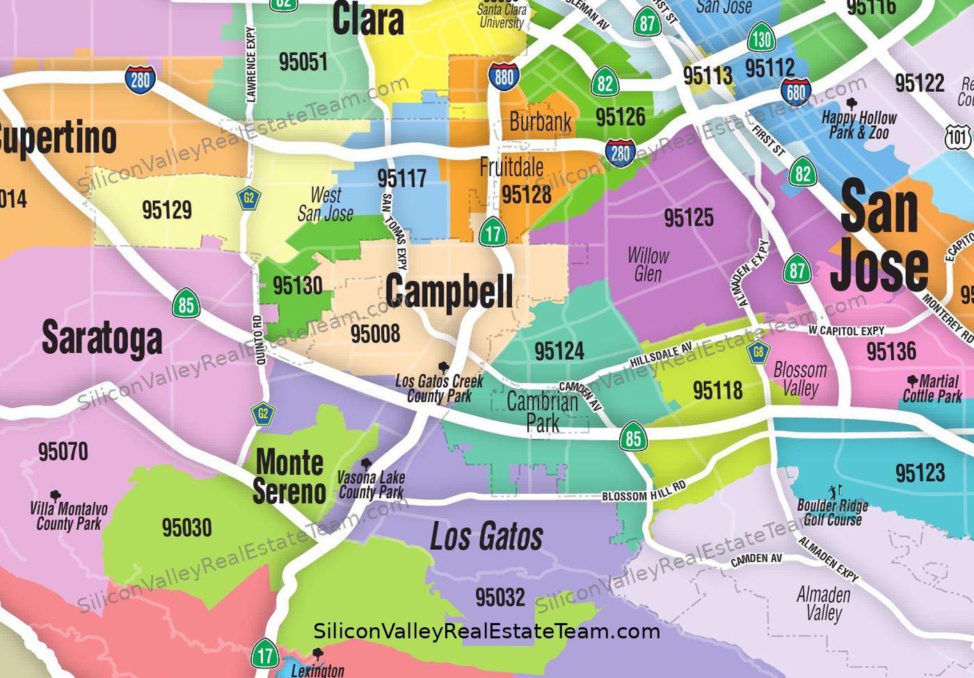 Campbell Zip Codes Map 95008, 95117, 95128 , 95130 | Postal Codes