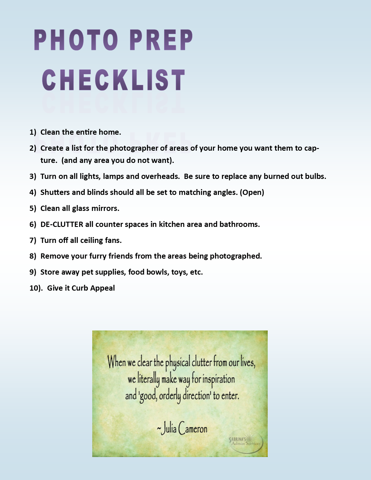 Photo Prep Checklist