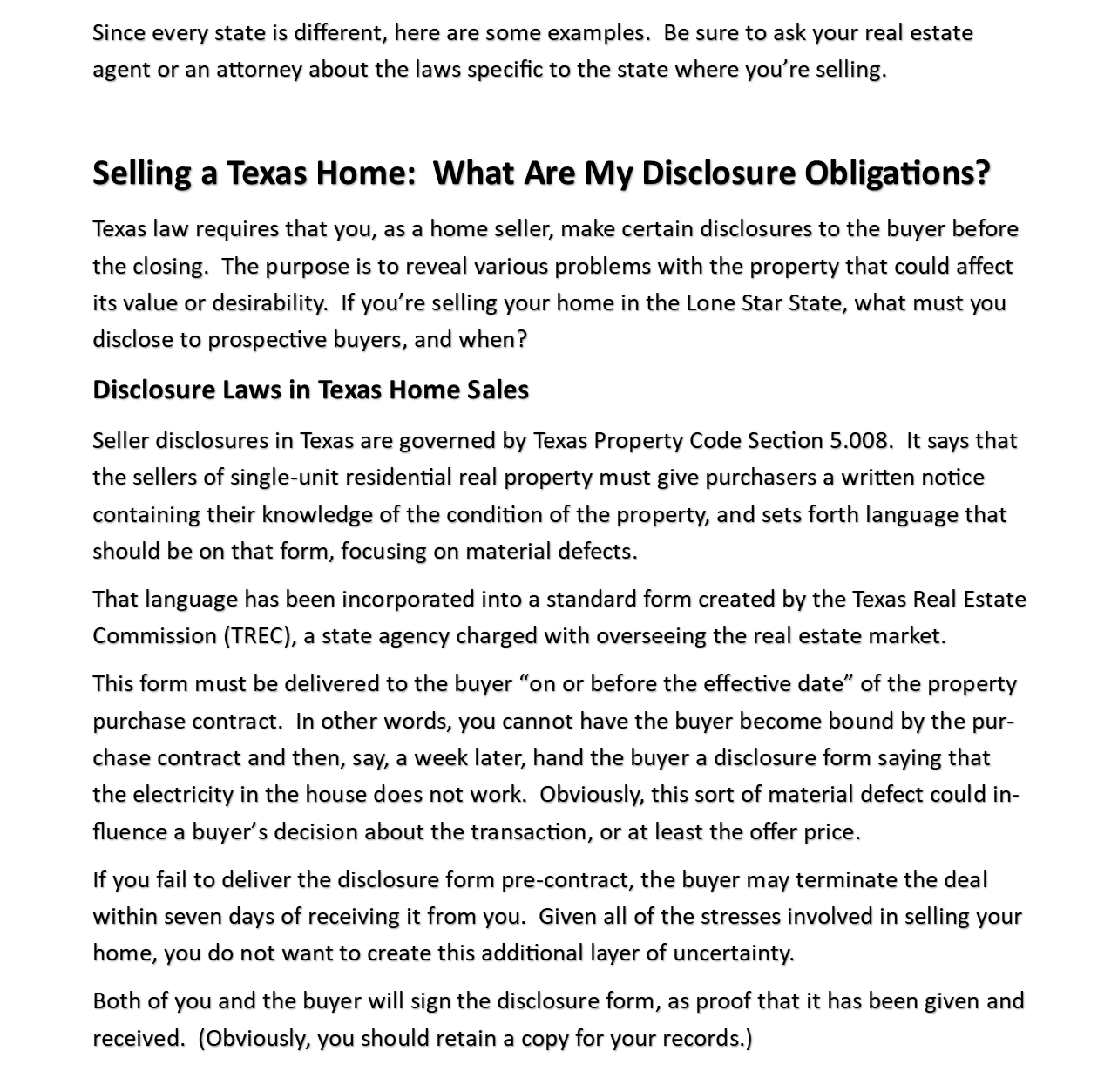 Understanding Seller Disclosure