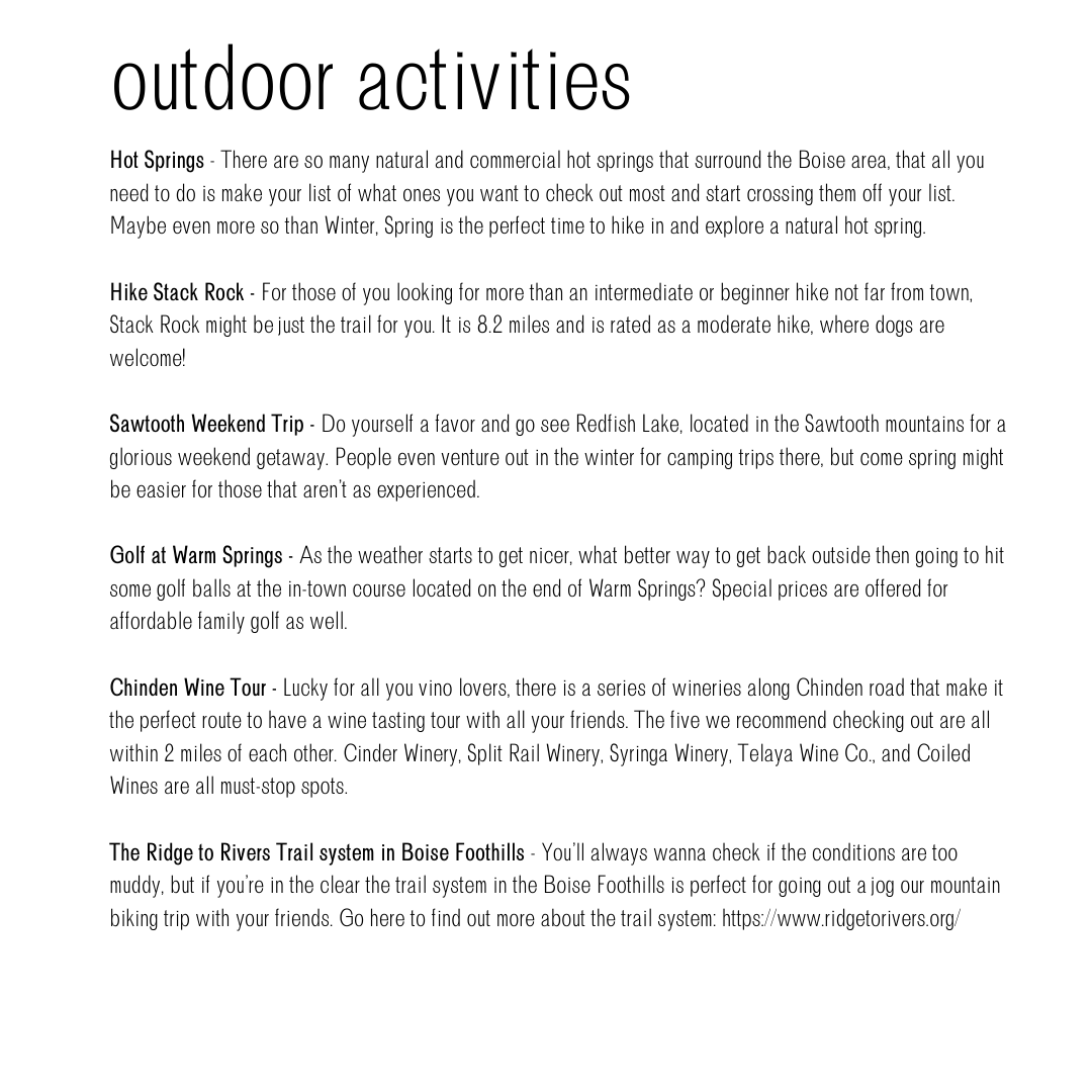 Boise's Spring Bucket List
